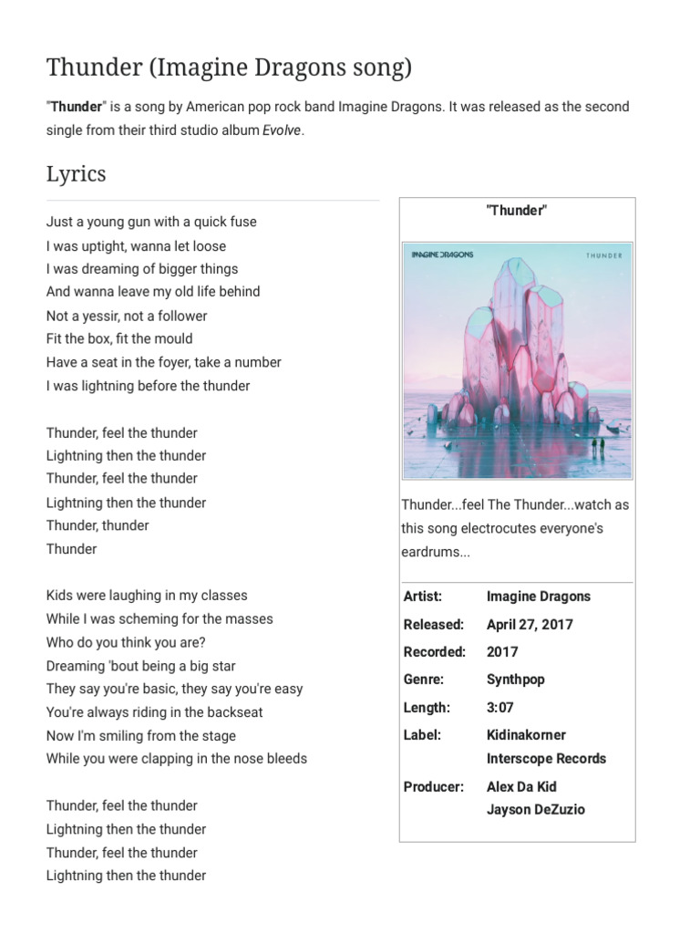 Imagine Dragons' "Thunder" Overview | PDF | Thunder | Song Structure