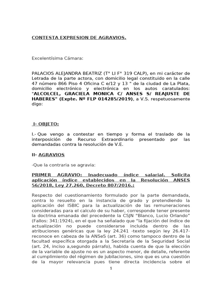 Contestación a Agravios en Recurso ANSES | PDF | Caso de ley | Gobierno