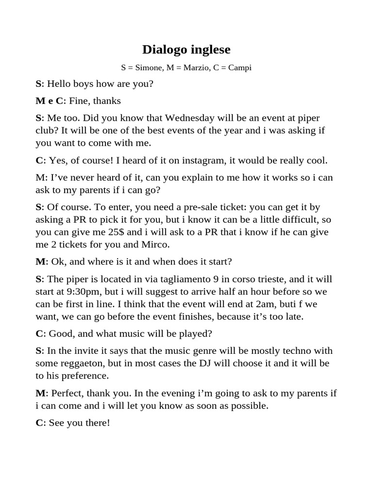 Dialogo Inglese | PDF