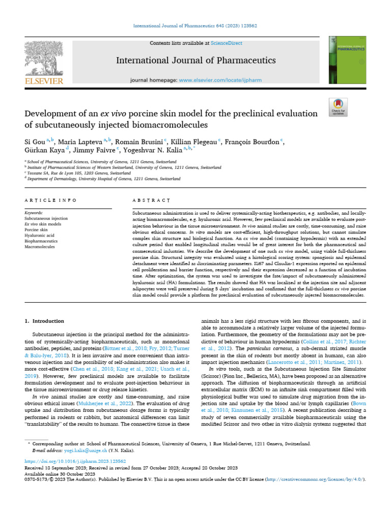 Development of An Ex Vivo Porcine Skin Model For The Preclinical ...