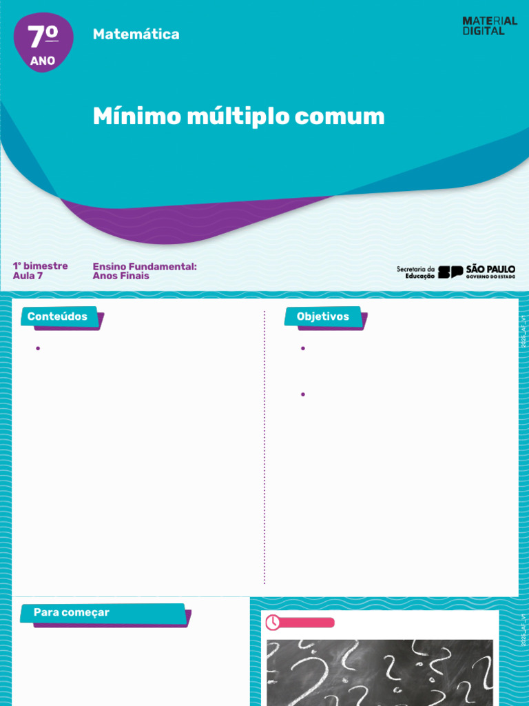 Aula 7 - Mínimo Múltiplo Comum | PDF | Matemática