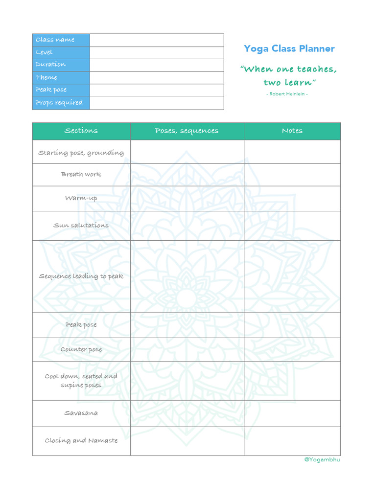 Yoga - Class - Plan Template | PDF