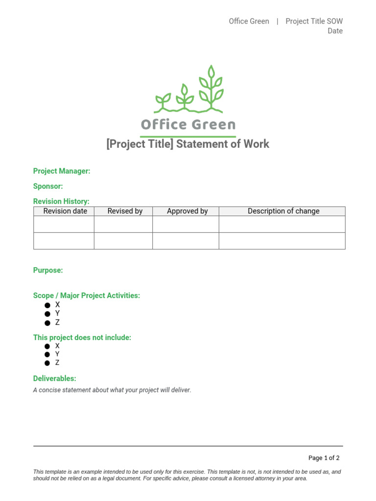 IT Project Statement of Work Template | PDF