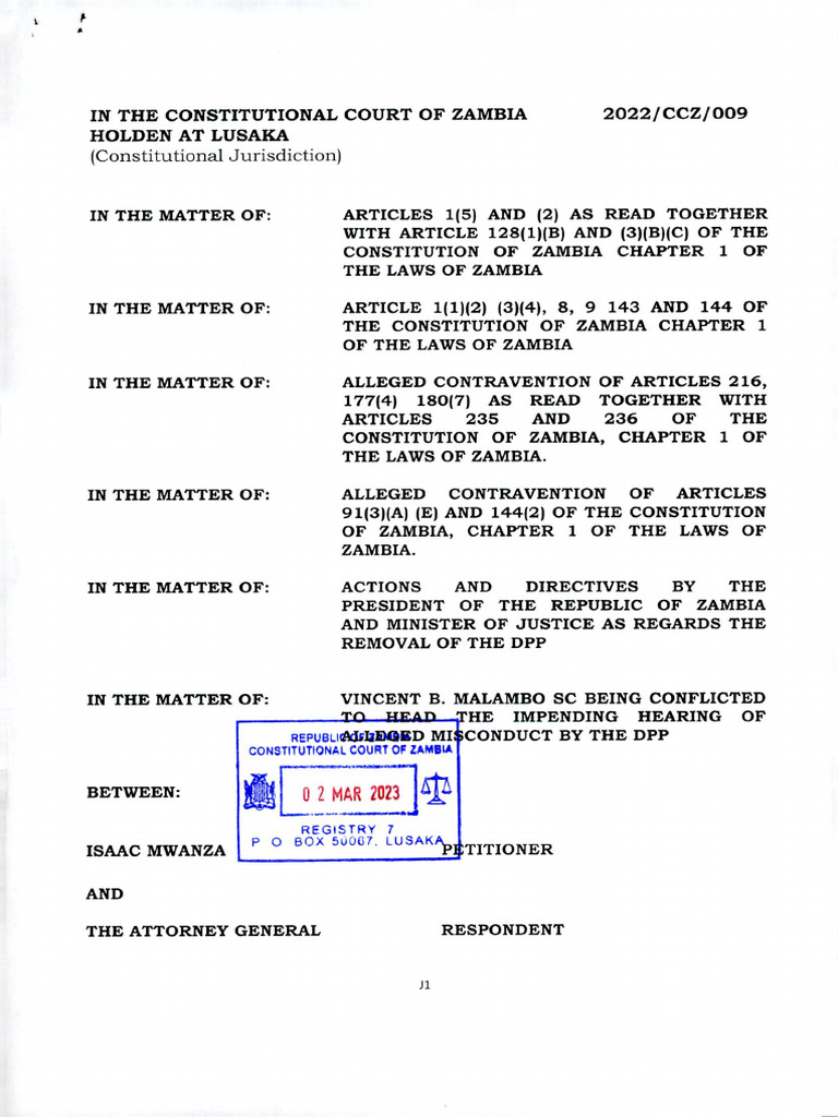 2022 CCZ 0009 Isaac Mwanza Vs The Attorney General 27th July 2022 ...