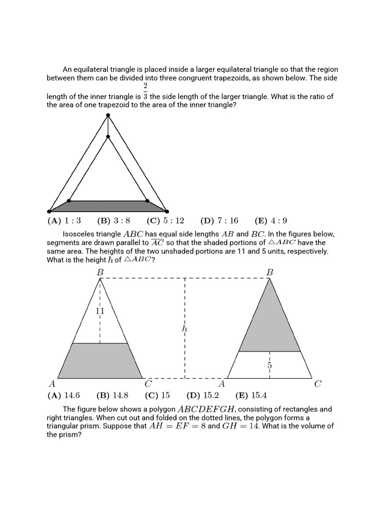 Amc 8 Geometry I Problems | PDF | Area | Triangle