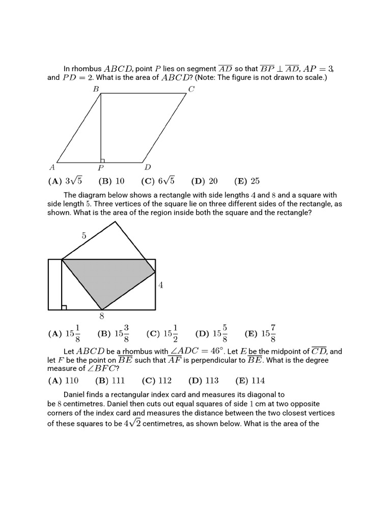 Amc 10 Geometry I Problems | PDF | Area | Rectangle