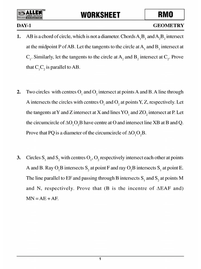 Day-1 Worksheet (Geometry) | PDF