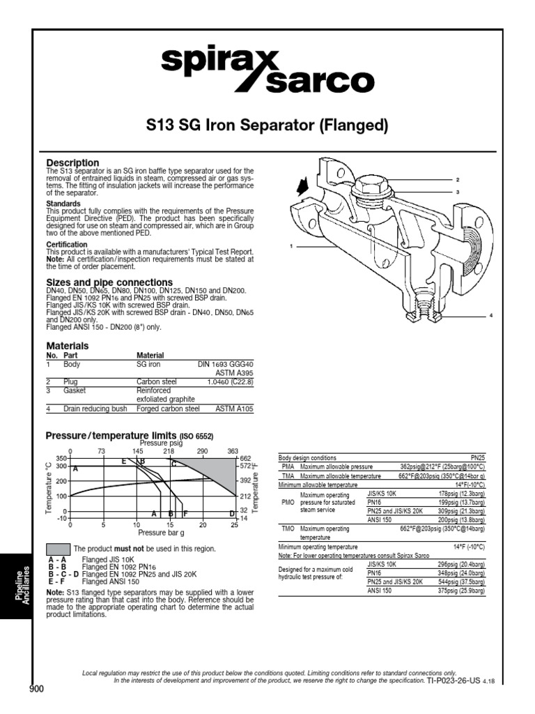 S13 SG Iron Separator (Flanged) : Description | PDF | Horsepower ...