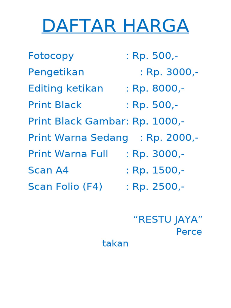 Daftar Harga | PDF