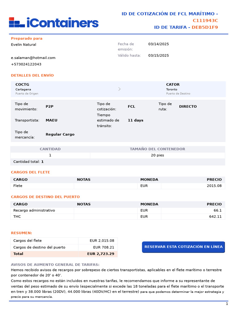 Cotizacion Proforma Exportacion | PDF | Transporte | Transporte de ...