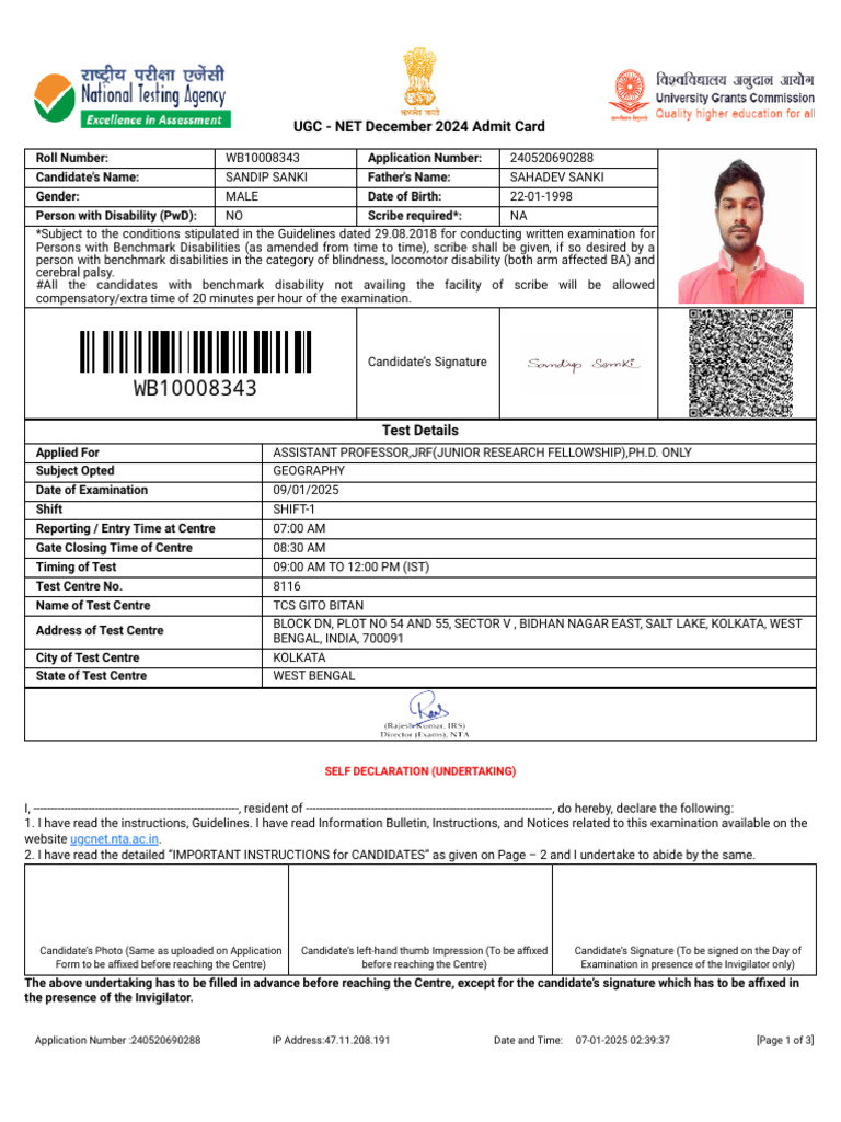 UGC NET December 2024 Admit Card | PDF