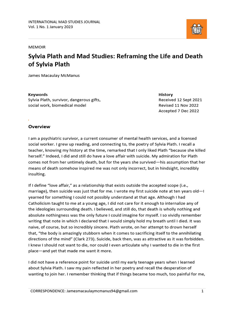 McManus 2023 Sylvia Plath and Mad Studies | PDF | Mania ...