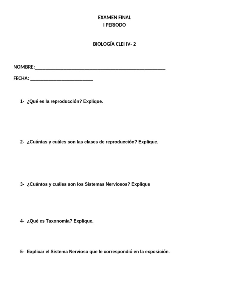 Examen Final de Biología CLEI IV-2 | PDF