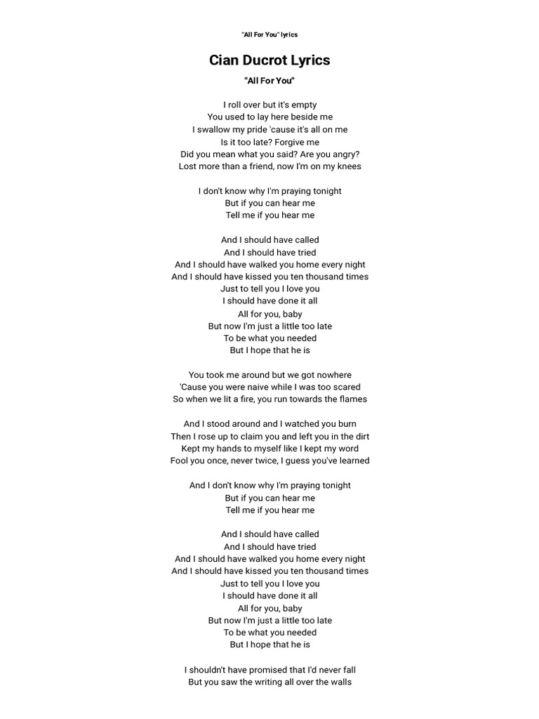 Cian Ducrot - All For You Lyrics | PDF