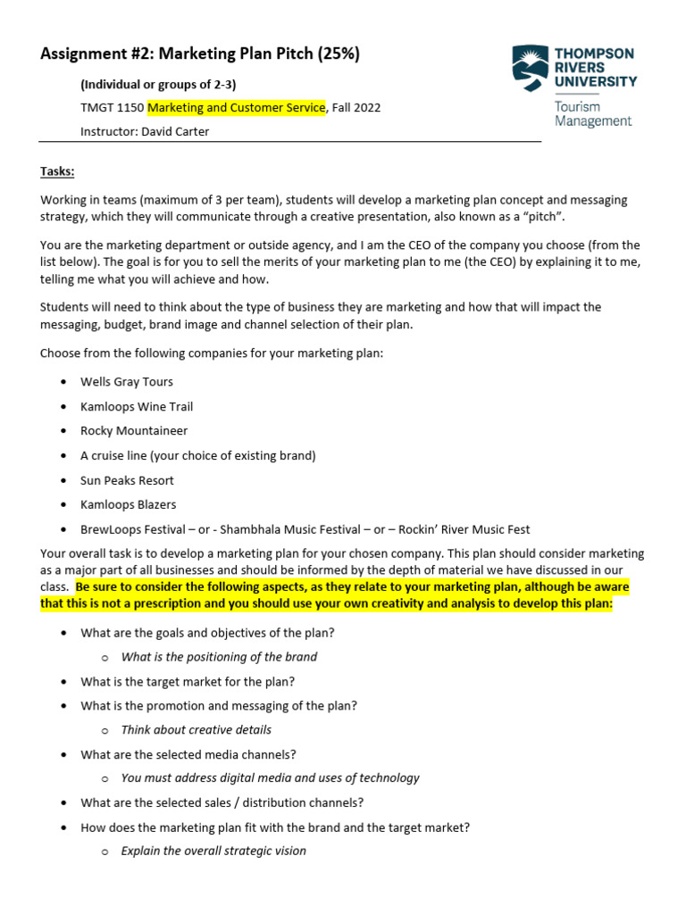2022 FALL TMGT 1150 Assignment #2 Marketing Plan Pitch | PDF | Marketing | Brand