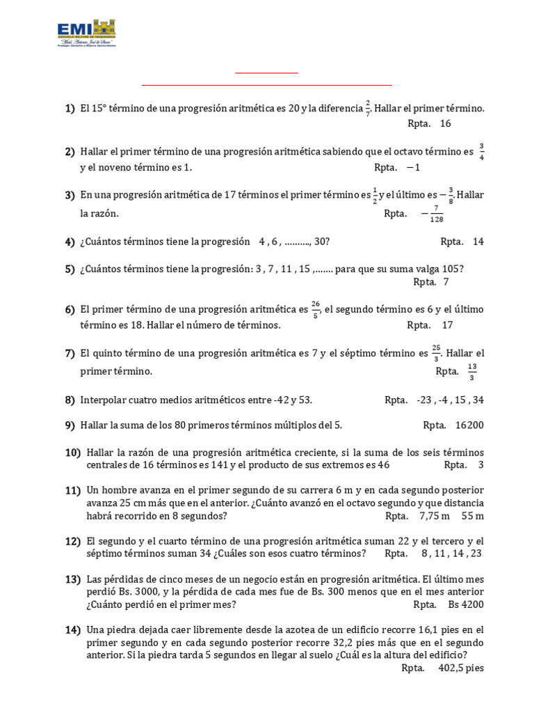Práctica 6 - Progresiones Aritméticas y Geométricas | PDF | Matemáticas