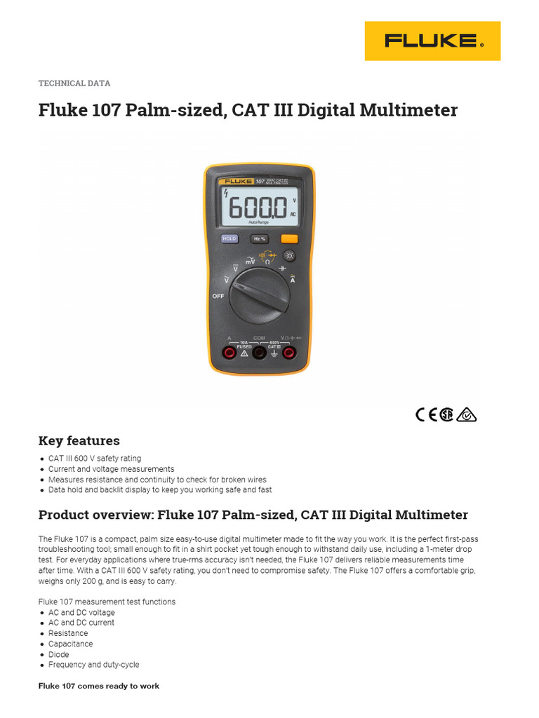 107 Palm-Sized Digital Multimeter | PDF | Alternating Current | Hertz