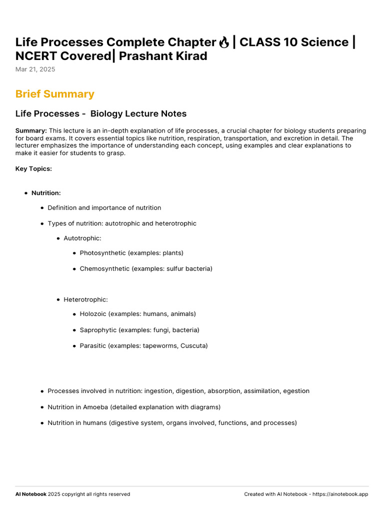 Life Processes Complete Chapter? - CLASS 10 Science - NCERT Covered ...