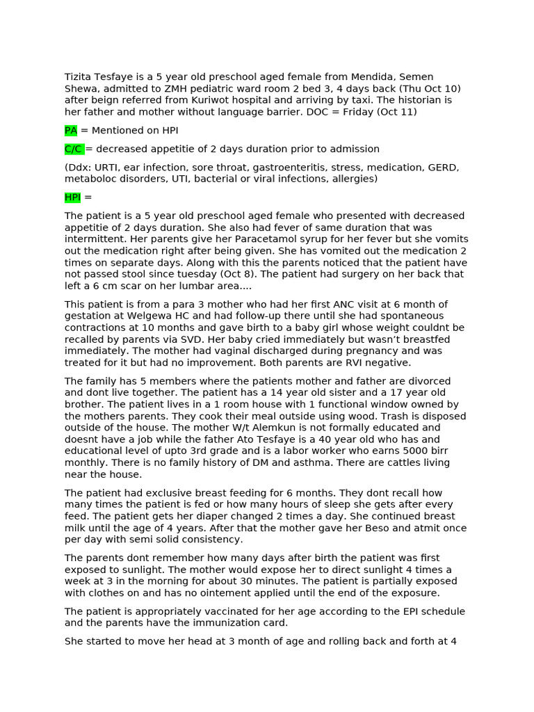 5 Yr Old, MMC Repair, Anorexia & Bowel Obstruction, MAM + Mild ...