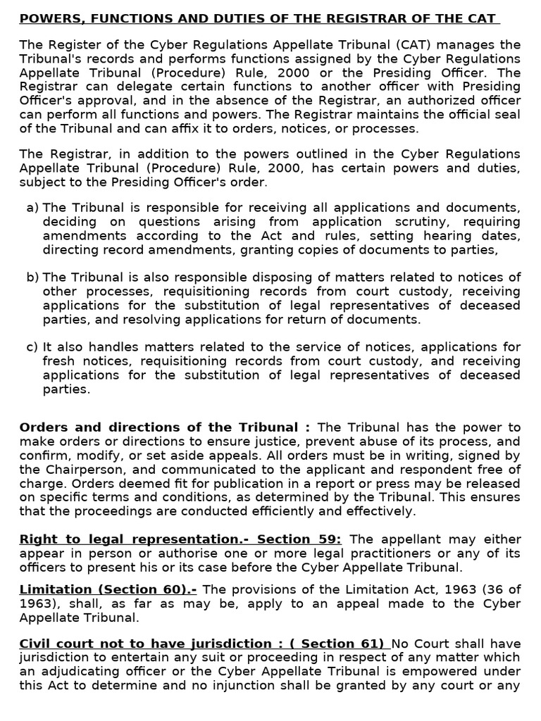 Registrar of Cyber Apellate Tribunal | PDF | Tribunal | Appellate Court