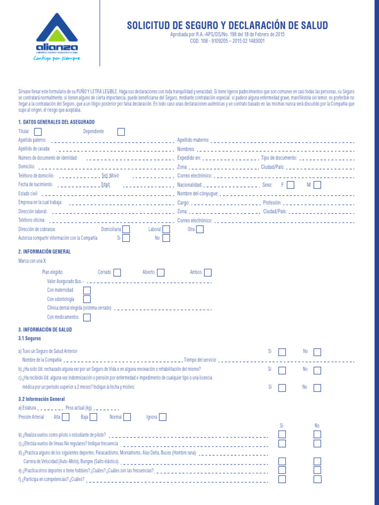 Formulario de Suscripcion de Salud | PDF | Póliza de seguros | Reaseguro