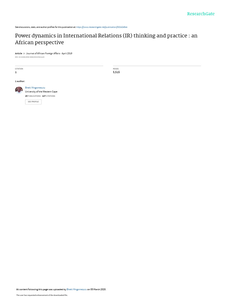 African Perspectives on Power in IR | PDF | Africa | Philosophical Realism