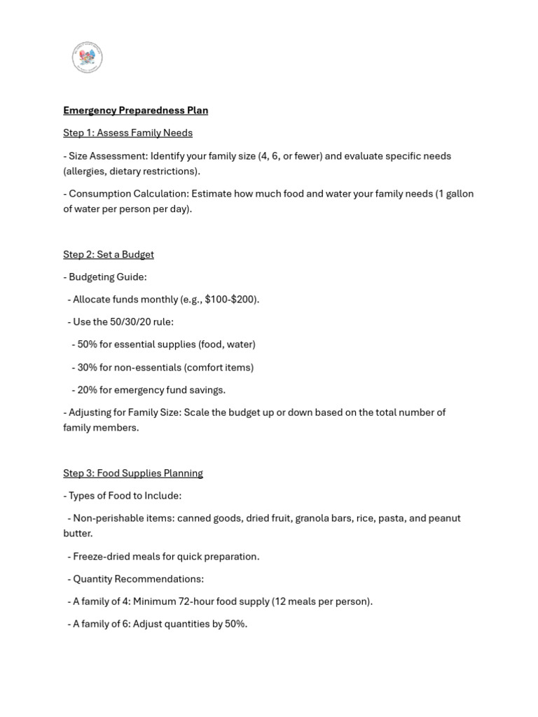 Emergency Preparation Plan - Big Family Ready Supplies | PDF