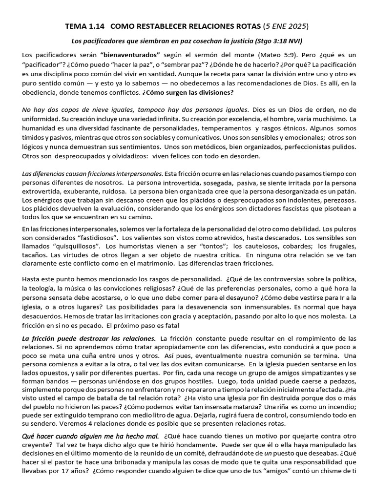 Tema 1.14 Como Restablecer Relaciones Rotas | PDF | Iglesia cristiana ...