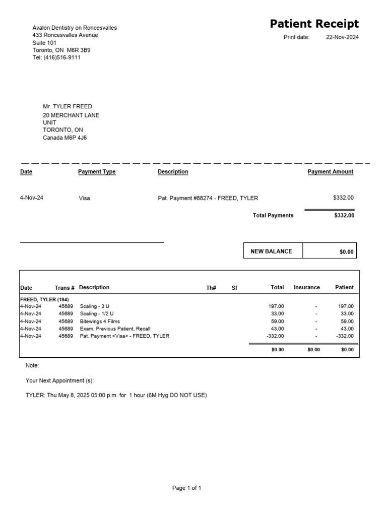 Avalon Dentistry - Invoice | PDF