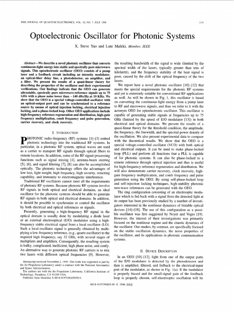 Optoelectronic Oscillator For Photonic Systems | PDF | Electronic Oscillator | Amplifier