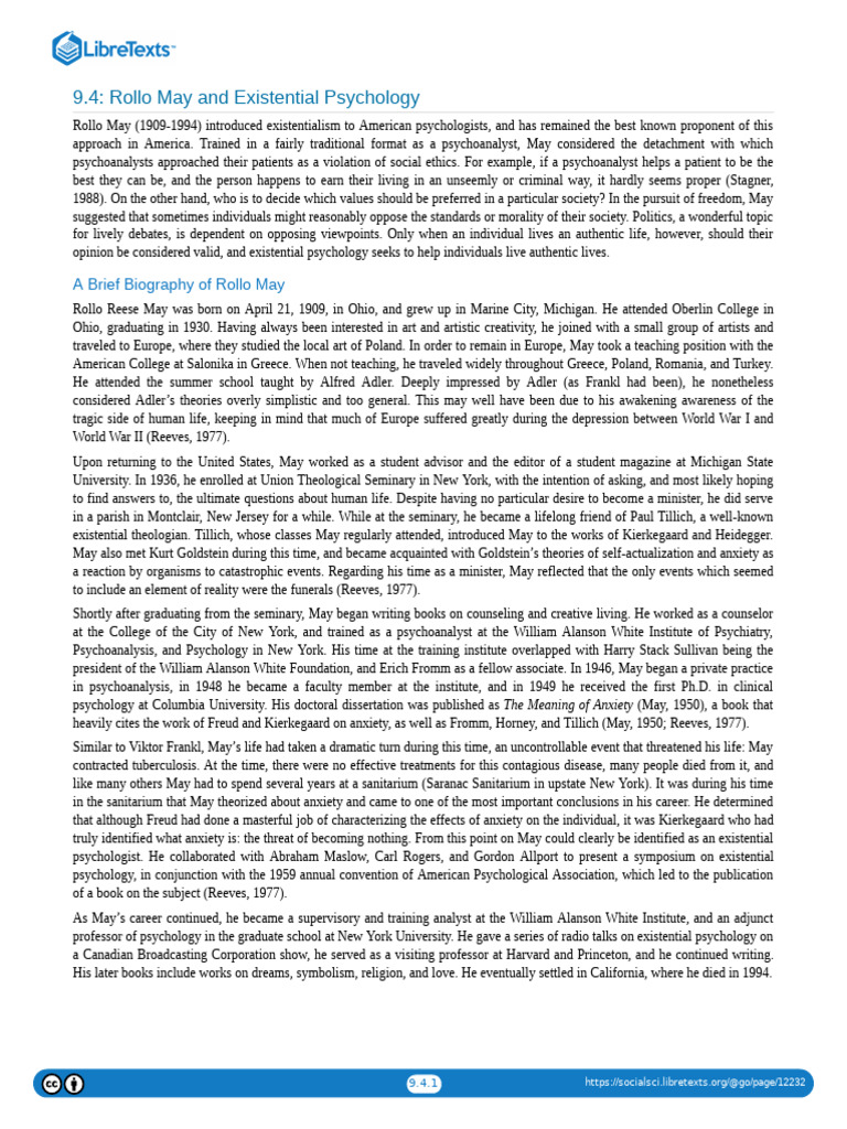 9.04 Rollo May and Existential Psychology | PDF | Anxiety | Psychology