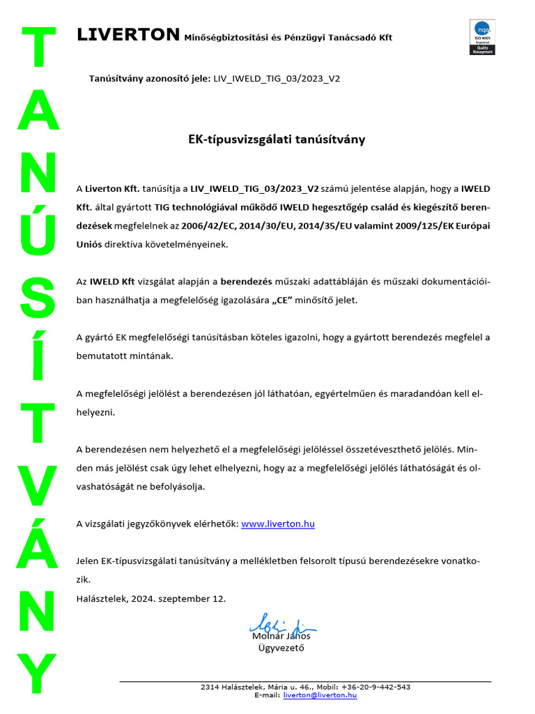 Liverton: Típusvizsgálati Tanúsítvány | PDF