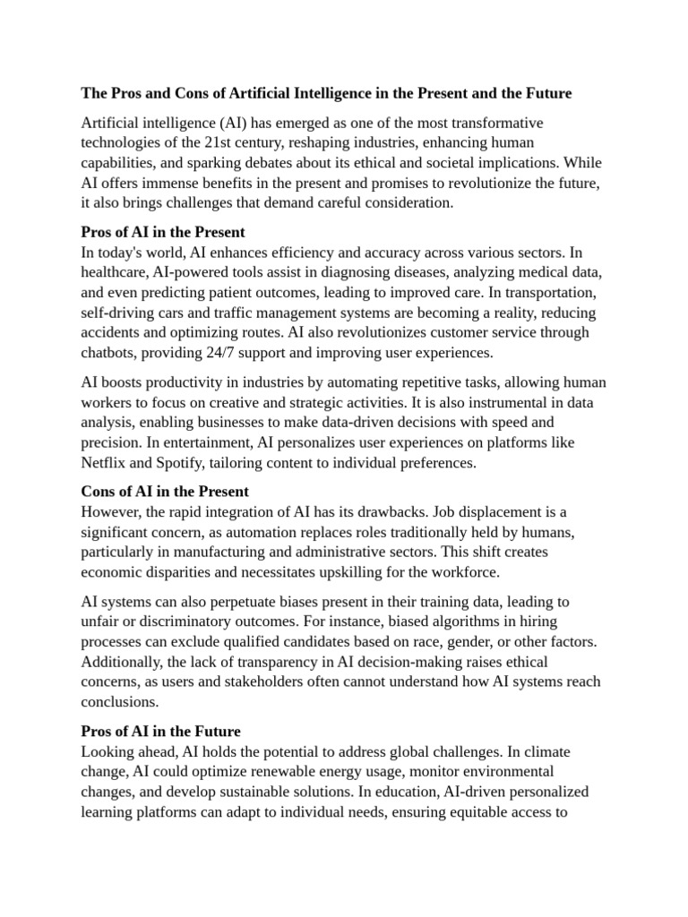 The Pros and Cons of Artificial Intelligence in The Present and The ...