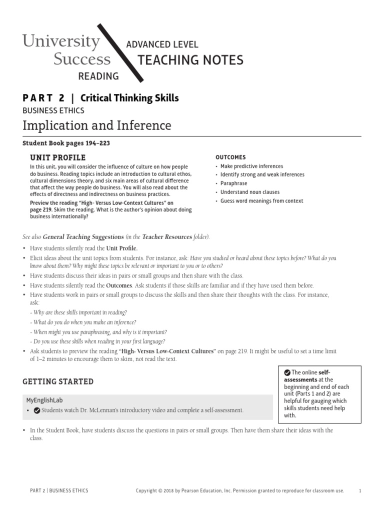 US Reading Adv Teaching Notes P2 BUS | PDF | Reading Comprehension ...