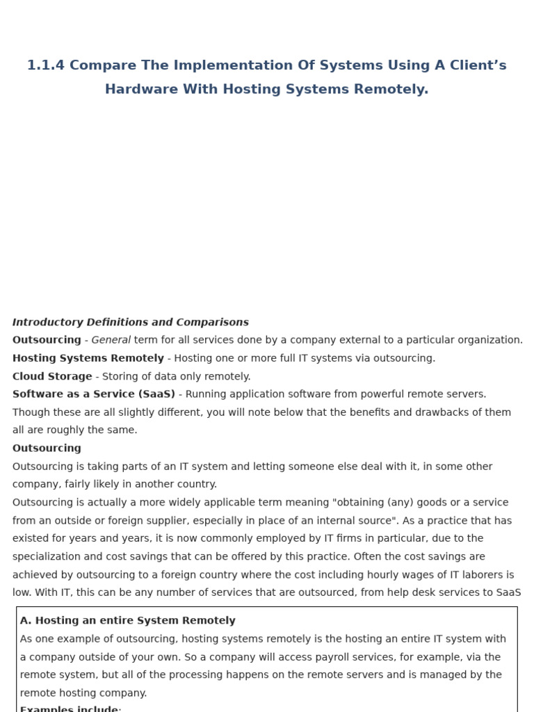 1.1.3 Compatability Issues 1.1.4 Compare The Implementation of Systems | PDF | Outsourcing ...