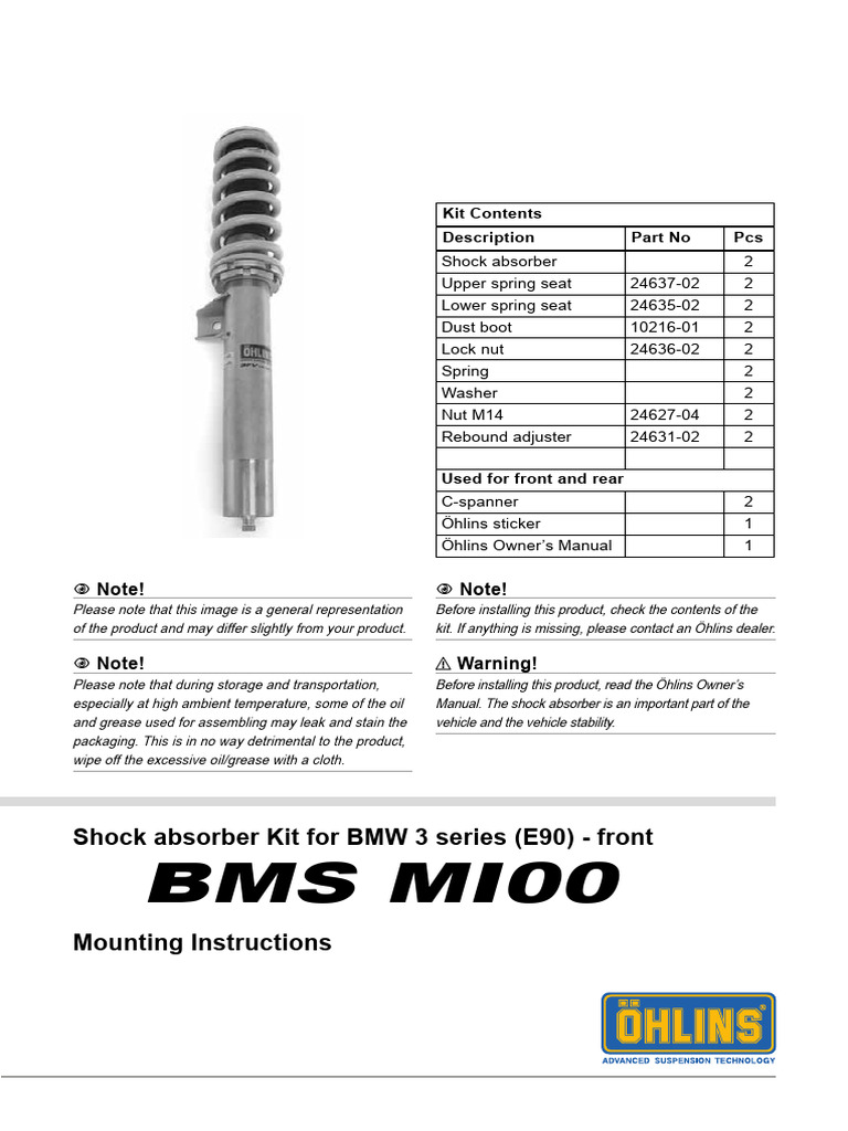 Ohlins - Europe - Einbauanleitung Oehlins Automotive Road Track | PDF ...