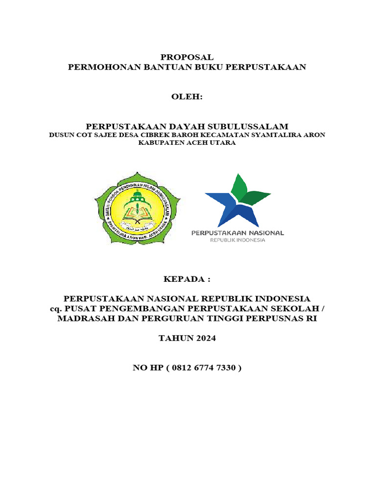 Proposal Permohonan Bantuan Buku Perpustakaan | PDF