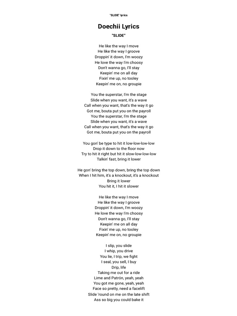 Doechii - SLIDE Lyrics _ AZLyrics.com | PDF
