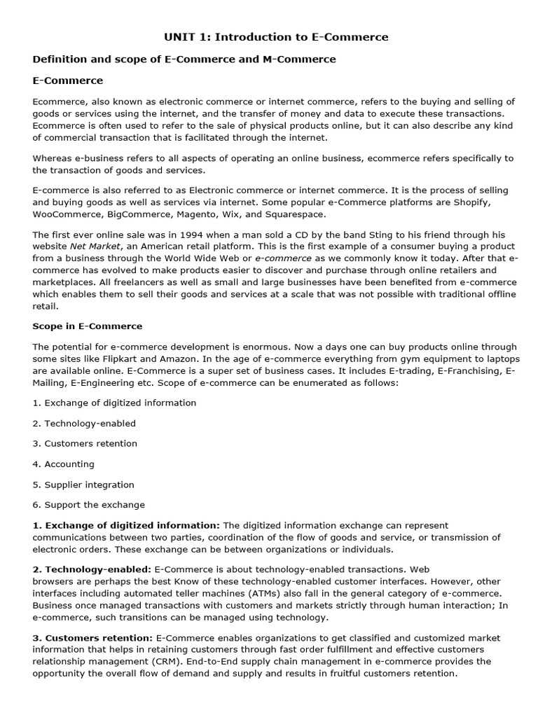 UNIT 1 Introduction To E-Commerce | PDF | E Commerce | Digital Marketing