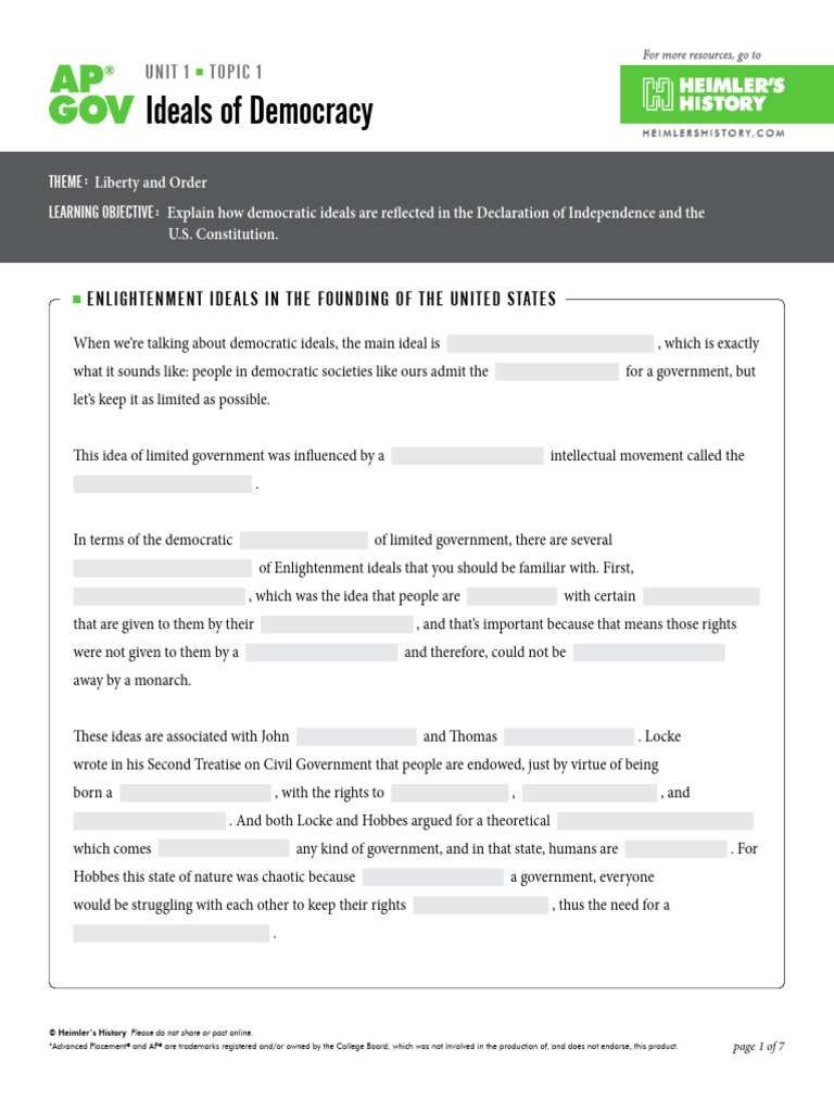 Noteguide Answer Key AP Gov Unit 1 Topic 1 | PDF | Age Of Enlightenment ...