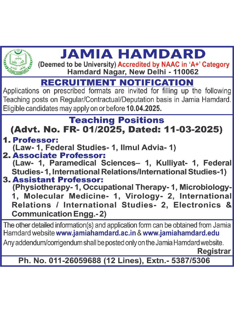 Short Advt For Teaching Posts FR 01-2025 | PDF