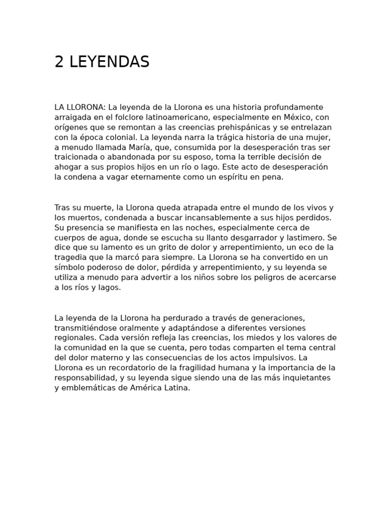 Leyendas de La Llorona y Cadejo | PDF