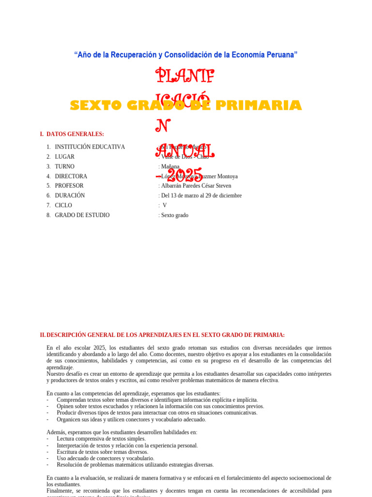 6to Grado Planificación Anual | PDF | Decimal | División (Matemáticas)