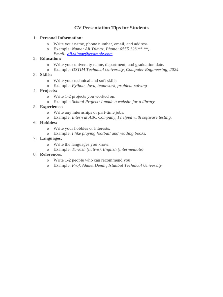 CV Presentation Tips for Students | PDF