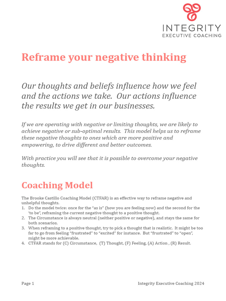 Brooke-Castillo-self-coaching-model | PDF | Thought | Cognitive Science