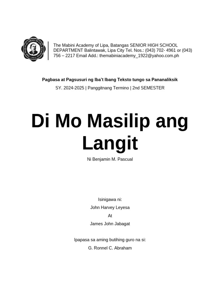 The Mabini Academy of Lipa | PDF