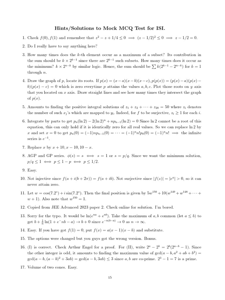 ISI Entrance 2024 3 Objective Sol | PDF | Algebra | Discrete Mathematics