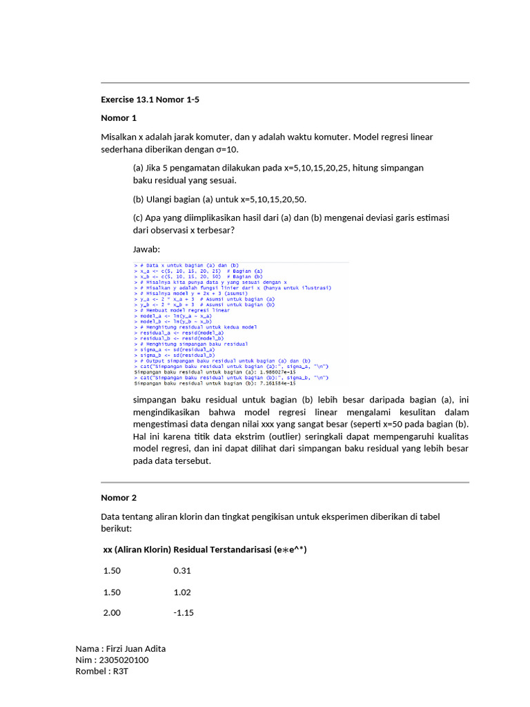 2305020100_Firzi Juan Adita_Tugas Analisis Regresi Non Linear | PDF