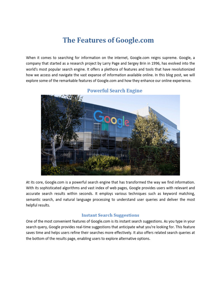 Key Features of Google.com Explained | PDF | Websites | Cyberspace