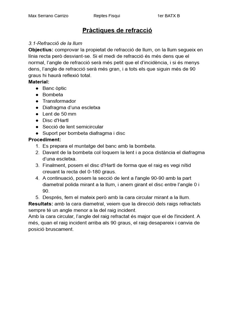Pràctiques de refracció | PDF